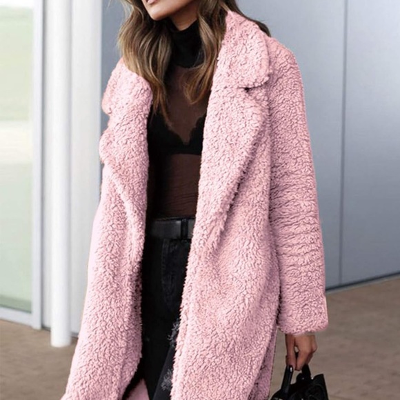 Jackets & Coats | Women Teddy Bear Pink Jacket Coat Warm Faux Fur ...
